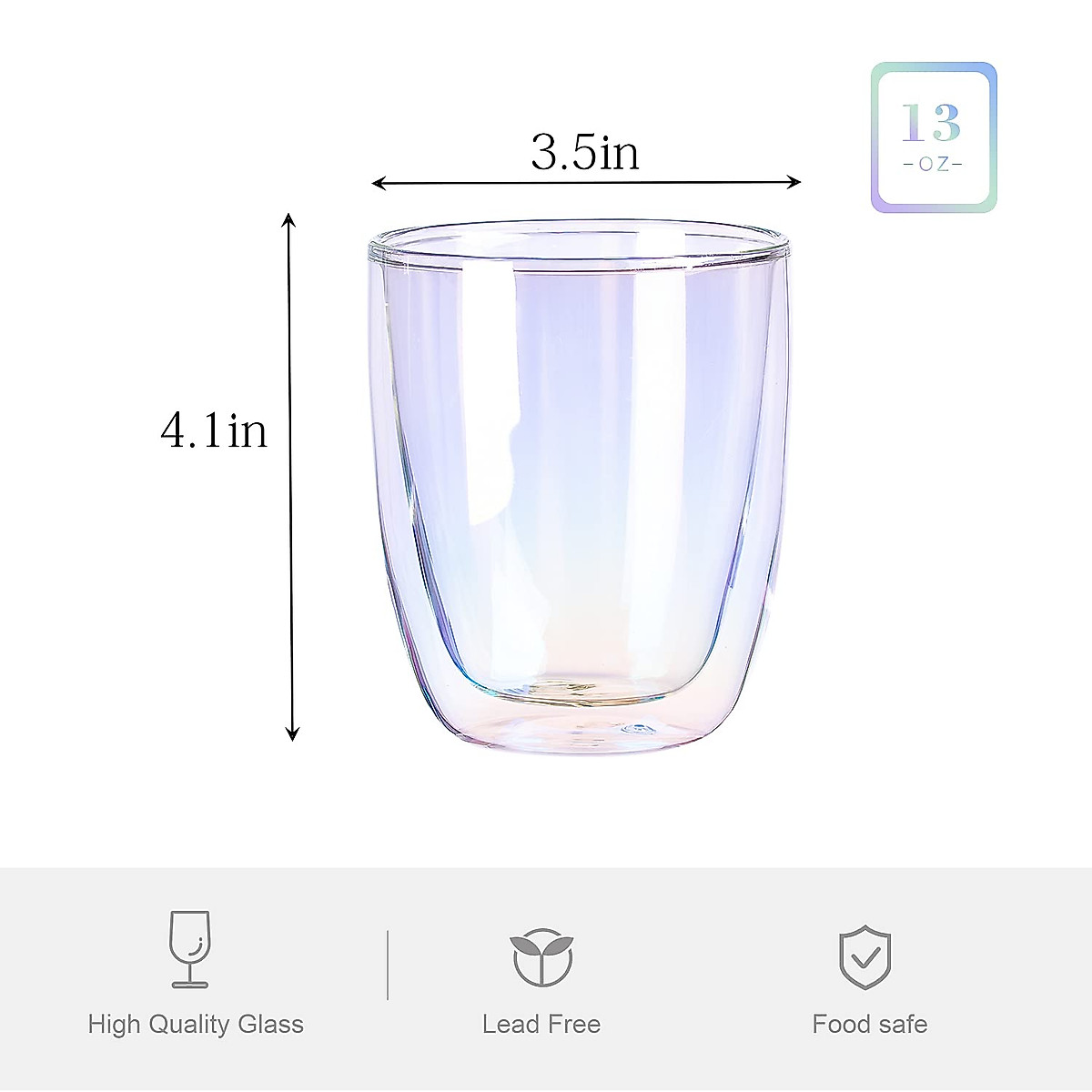 SUNNOW Vastto 13 Ounce Iridescent Glass Coffee Mug,Double Walled Insulated Mug for Latte,Cappuccino,Hot Chocolate,Tea and Juice,Set of 4(Rainbow-colored)