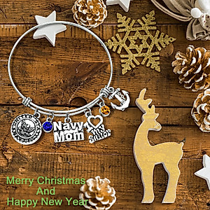 Navy Mom Gifts Bracelet Proud Navy Mom Charm Bracelets for Women I Love My Sailor Charm Bangle Christmas Birthday Mother's Day Jewelry Gifts US Pride Navy Mom Gift