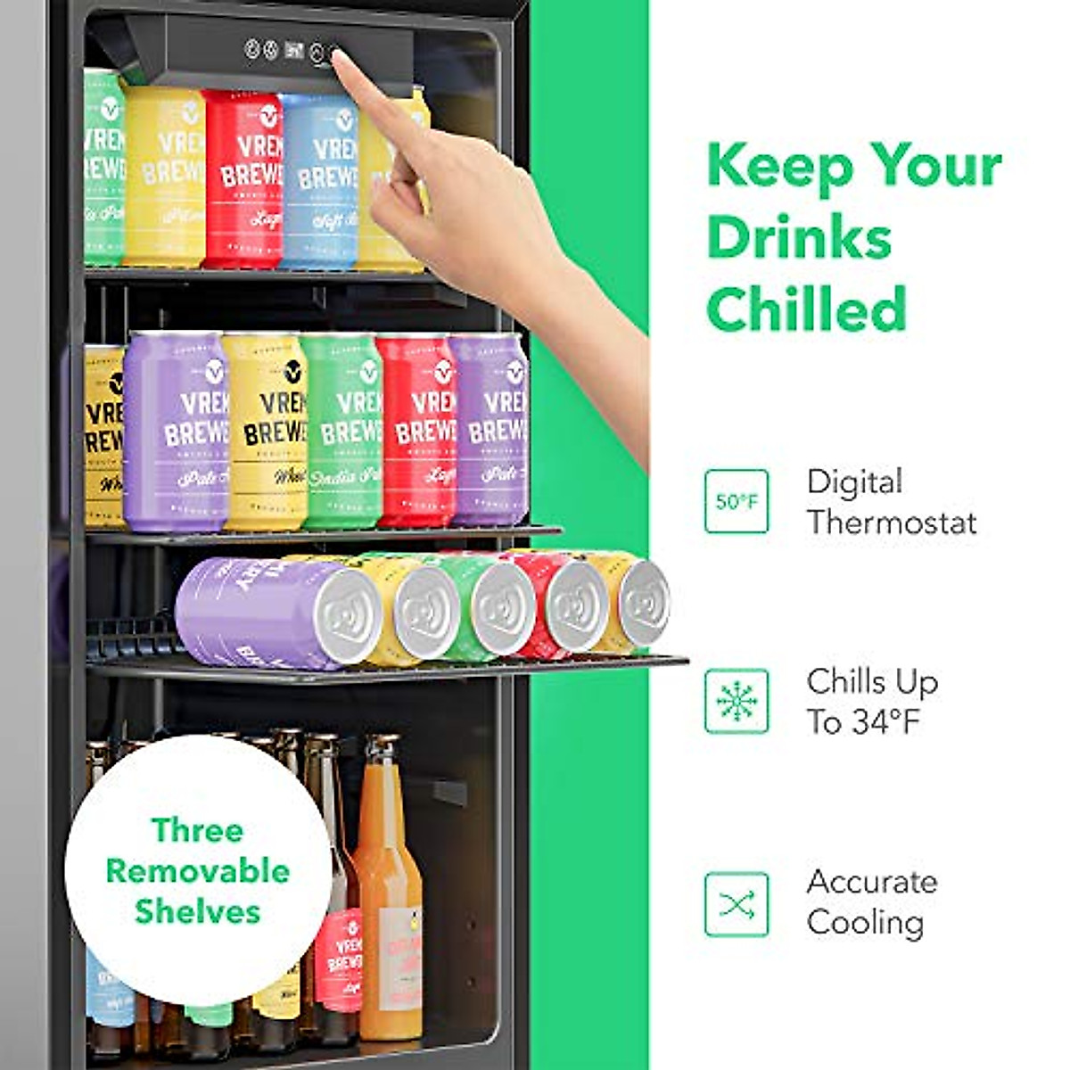 Vremi Beverage Refrigerator and Cooler - 100 to 120 Can Mini Fridge with Glass Door for Soda Beer or Wine - Auto Defrost Drink Dispenser Machine for Office or Bar with Adjustable Removable Shelves