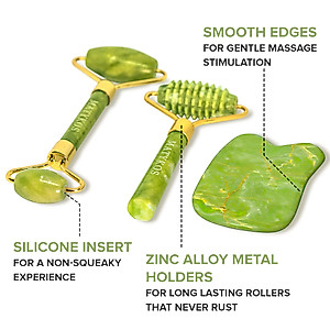 Jade Roller for Face and Gua Sha Set - 2 Anti-Aging Facial Rollers and Gua-Sha Facial Tool - Face and Body Massager for Your Skincare Routine - Massage Tools for Wrinkles and Lifting