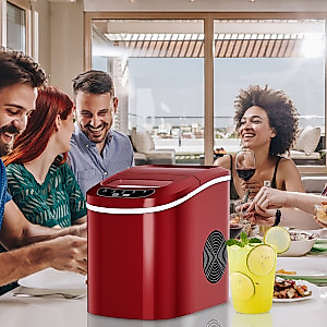 MAT Expert Portable Countertop Ice Maker, 26LBS/24H Mini Ice Cube Machine w/6 Min Processing 9 Cubes, Control Panel, 2.2L Water Tank & 1.5lbs Ice Storage, Ice Scoop for Party Mixed Drinks (Red)