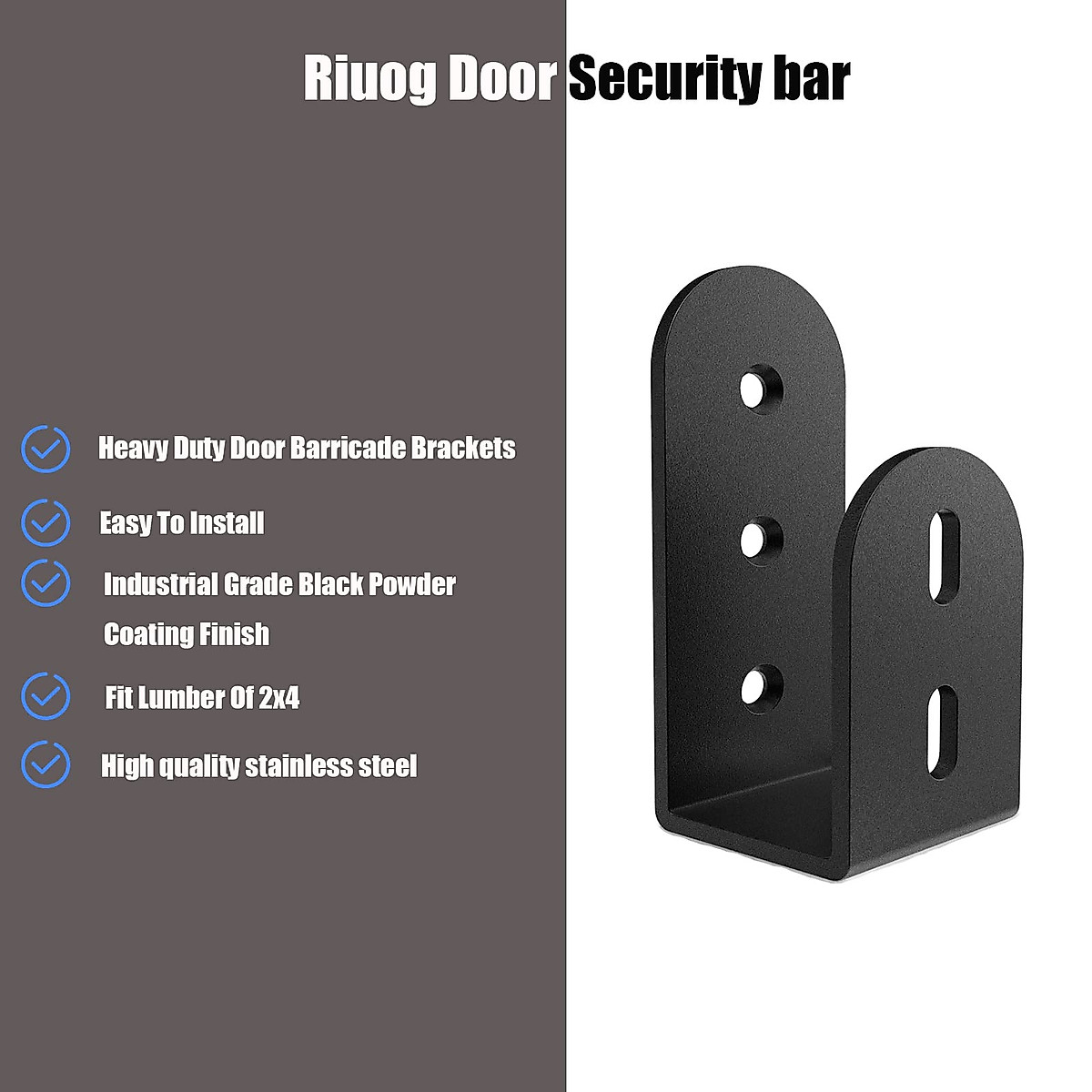 Riuog U bracket, door security bar, Heavy Duty Door Security Brackets for 2 x 4 Lumber (with Screws),Open Bar Holder Steel U Bracket Door Barricade fit for Indoor,Outdoor Door Security (6 Pack)