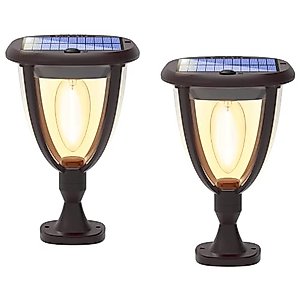 TYCOLIT 2 in 1 Solar Post Light Photocell Sensor Wall Lights Outdoor, IP65 Waterproof Warm White 2800K, 2 Lighting Modes Solar Post Lamp Wall Sconce Outdoor for Fence Patio Garden Yard, 2 Packs