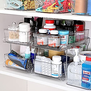 LANDNEOO 2 SET, 2 Tier Clear Organizer with Dividers & 2 Set, 2 Tier Pull-Out Under Sink Organizer and Storage with Dividers