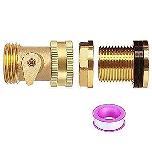 Joywayus 1/2"NPS Female x 3/4"GHT Male Brass Bulkhead Water Tank Connector & Garden Hose Shut Off Valve Kit with Rubber Washers and Teflon Tape