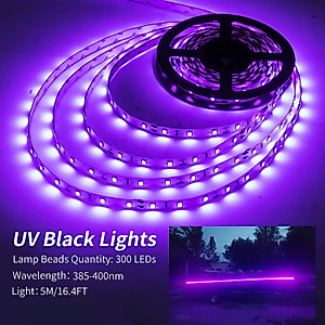 Vbakor 12V 16.4FT Marine Boat Ultra Violet UV Black Light LED Lights Strip, Night Fishing Lights, 5050 LED Waterproof UV Led Strip with Extension Cable for Fishing Boat Pontoon Yacht