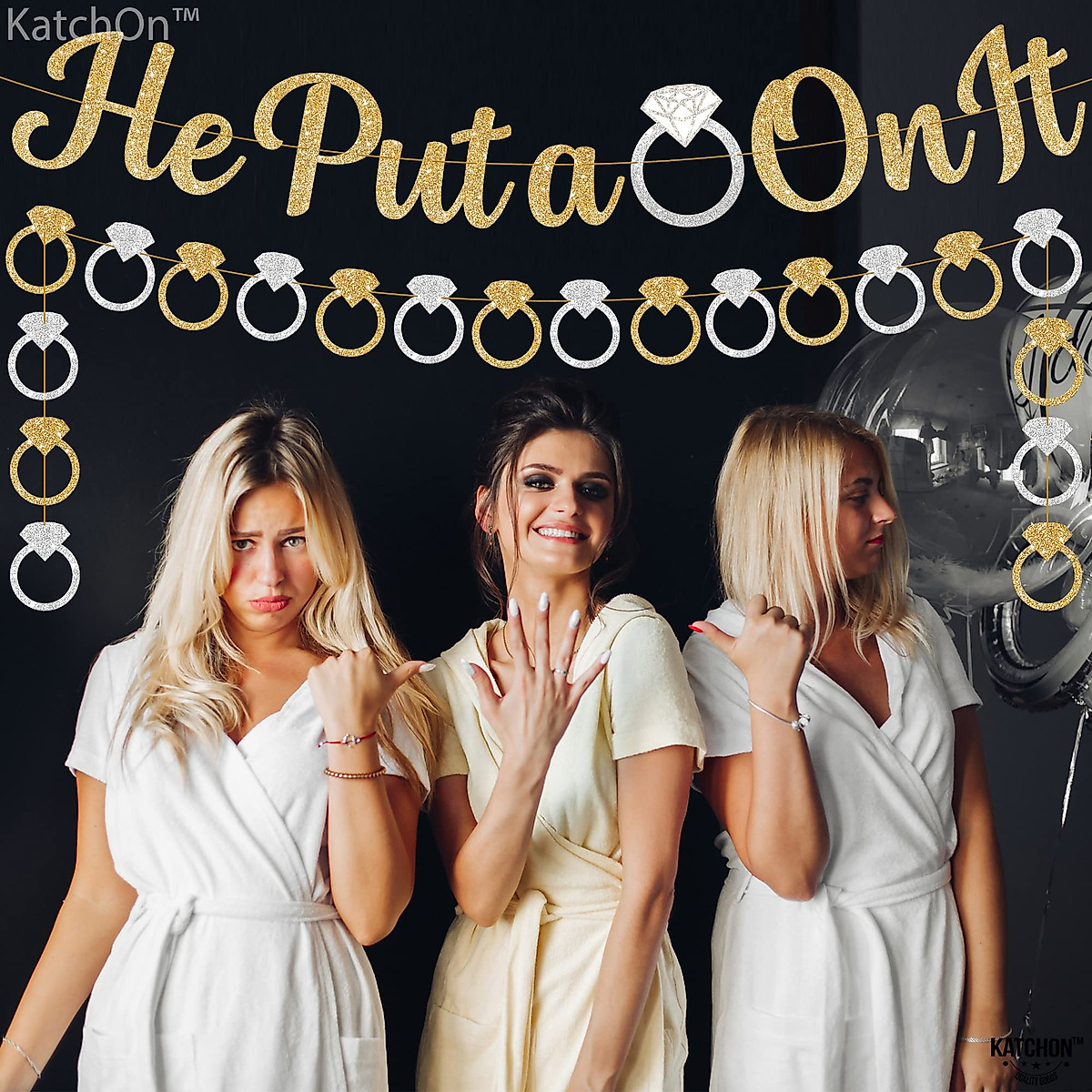 KatchOn, He Put a Ring On It Banner - 10 Feet, No DIY | Gold and Silver Engagement Party Decorations | He Put A Ring On It Sign for Bachelorette Party Decorations, Bridal Shower Decorations