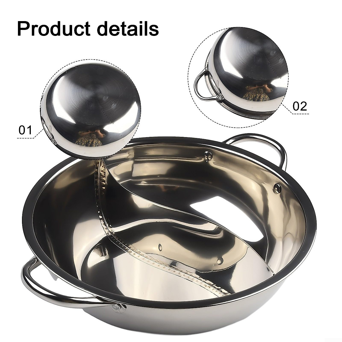 Hot Pot 28cm Stainless Steel Shabu Hot Pot Twin Divided Cookware for Induction Cooktop Gas Stove(28cm)