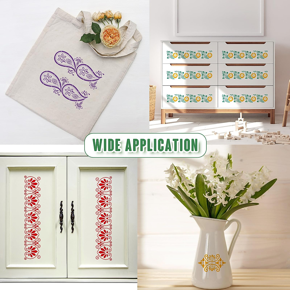 Ctosree 16 Pcs Flower Border Stencil Flower Stencil Template Reusable DIY Art and Craft Cake Decorating Templates Floral Edge Baking Tool for Crafts Painting on Wood, Canvas Paper, Fabric, 3 x 12 Inch