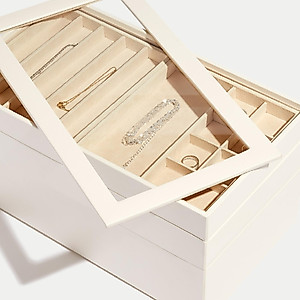 WOLF VAULT Tray Ring Insert, Beige - Includes 28 Ring Rolls - Stackable - Anti-Tarnish LusterLoc Lining - Prevents Jewelry Discoloration + Tarnishing