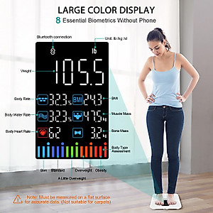 Body Fat Scale, ABLEGRID Digital Smart Bathroom Scale for Body Weight, Large LCD Display Screen, 16 Body Composition Metrics BMI, Water Weigh, Heart Rate, Baby Mode, 400lb, Rechargeable (White)