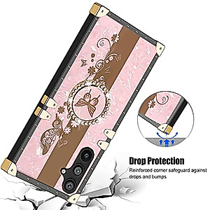 B-wishy for Samsung Galaxy A13 5G Phone Case, Glitter Crystal Butterfly Heart Floral Slim TPU Bling Diamond Rhinestone Cute for Girls Women with Ring Stand+Strap for Galaxy A13 5G(HD Pink)