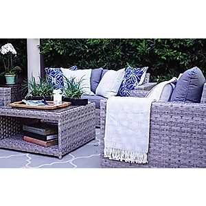 SunHaven Resin Wicker Outdoor Patio Furniture Set - 5 Piece Conversation Sectional Premium All Weather Gray Rattan Wicker, Aluminum Frame with Deluxe Fade Resistant Olefin Cushion (Kensington 5 Pcs)