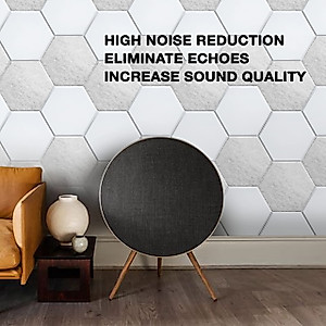 Sonic Acoustics 12 Pack Hexagon Acoustic Panels, 14" X 12" X 0.4" High Density Sound Absorbing Panels Sound Proof Insulation Beveled Edge Studio Treatment Tiles (White)