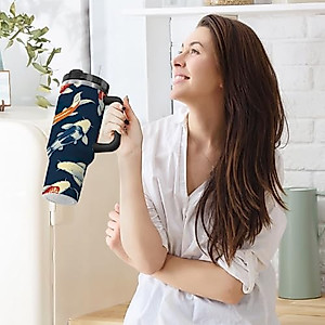 FRCSDIY Beautiful Goldfish Insulated Tumbler with Handle and Straw Lid,40oz Leakproof Stainless Steel Cup BPA-Free Water Bottle