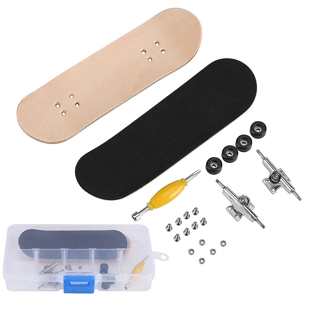 Combort 1Pc Finger Skateboards Fingerboards Sets, Maple Wooden+Alloy Fingerboard Finger Skateboards with Box Reduce Pressure Kids Gifts(Black)