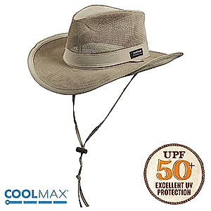 Mesh Crown Safari Sun Hat, 3" Brim, Adjustable Chin Cord, UPF (SPF) 50+ Sun Protection Khaki