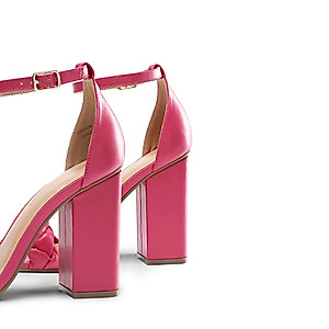 DREAM PAIRS Women's Heels for Women Braided Open Toe Ankle Strap High Block Chunky Heel Sandals Party Wedding Dress Pumps Shoes,Size 6,Hot Pink,SDHS2321W