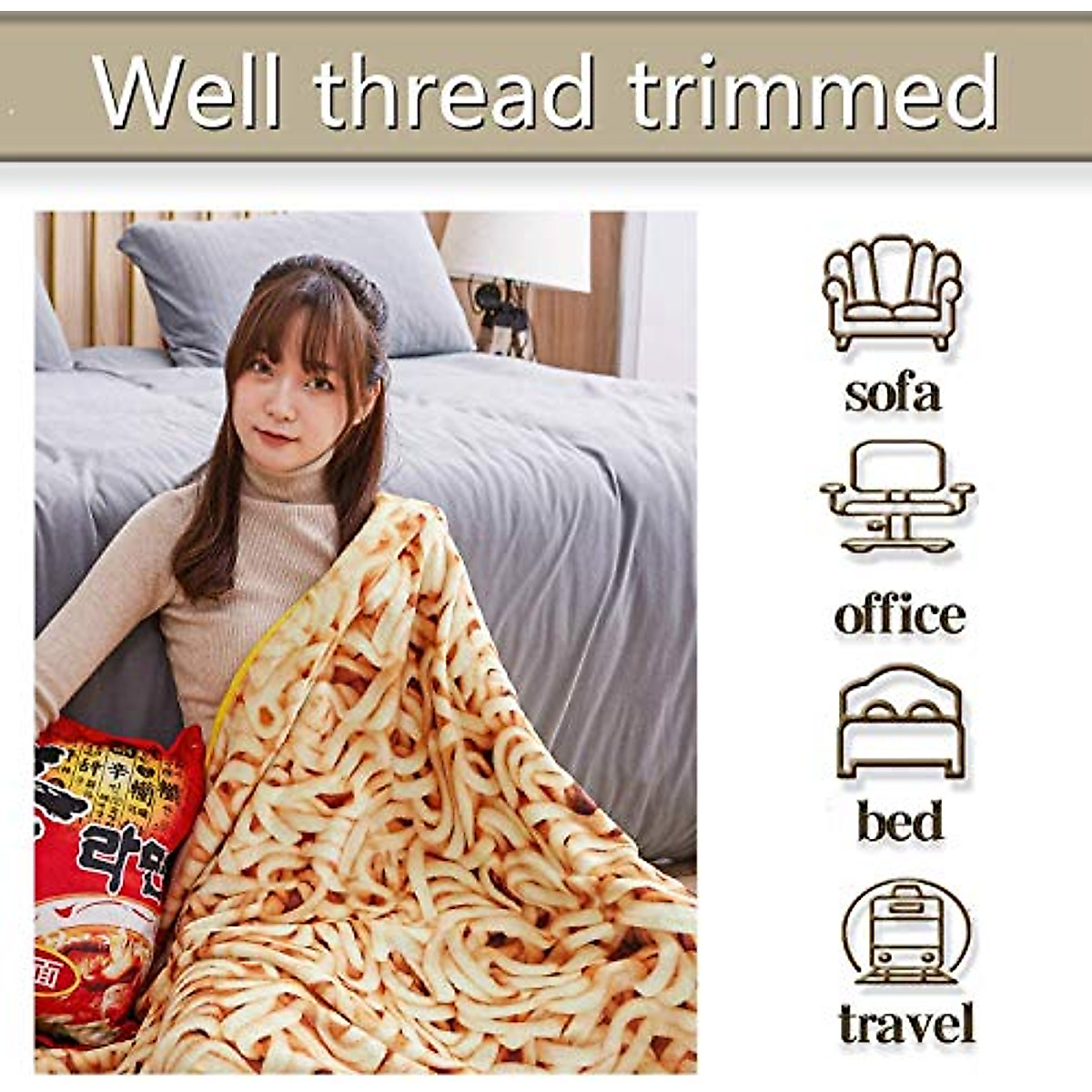 Soft Blanket Throw Kawaii Pillow Simulation Instant Noodles Shape Pillow Funny Realistic Food Round Blanket Throw Blanket for Adults&Kids