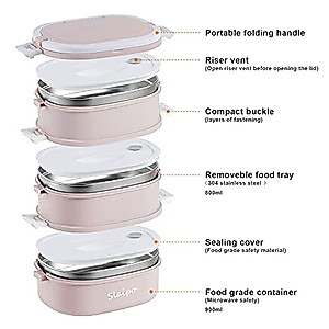 Slaipo Bento Box Adult Lunch Box, Lunch Box for Men Women with Insulated Lunch Bag, Stainless Steel Salad Lunch Containers, Stackable Leakproof Lunch Kit(Pink)