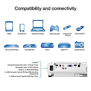 Epson EX5280 3-Chip 3LCD XGA Projector, 3,800 Lumens Color Brightness, 3,800 Lumens White Brightness, HDMI, Built-in Speaker, 16,000:1 Contrast Ratio