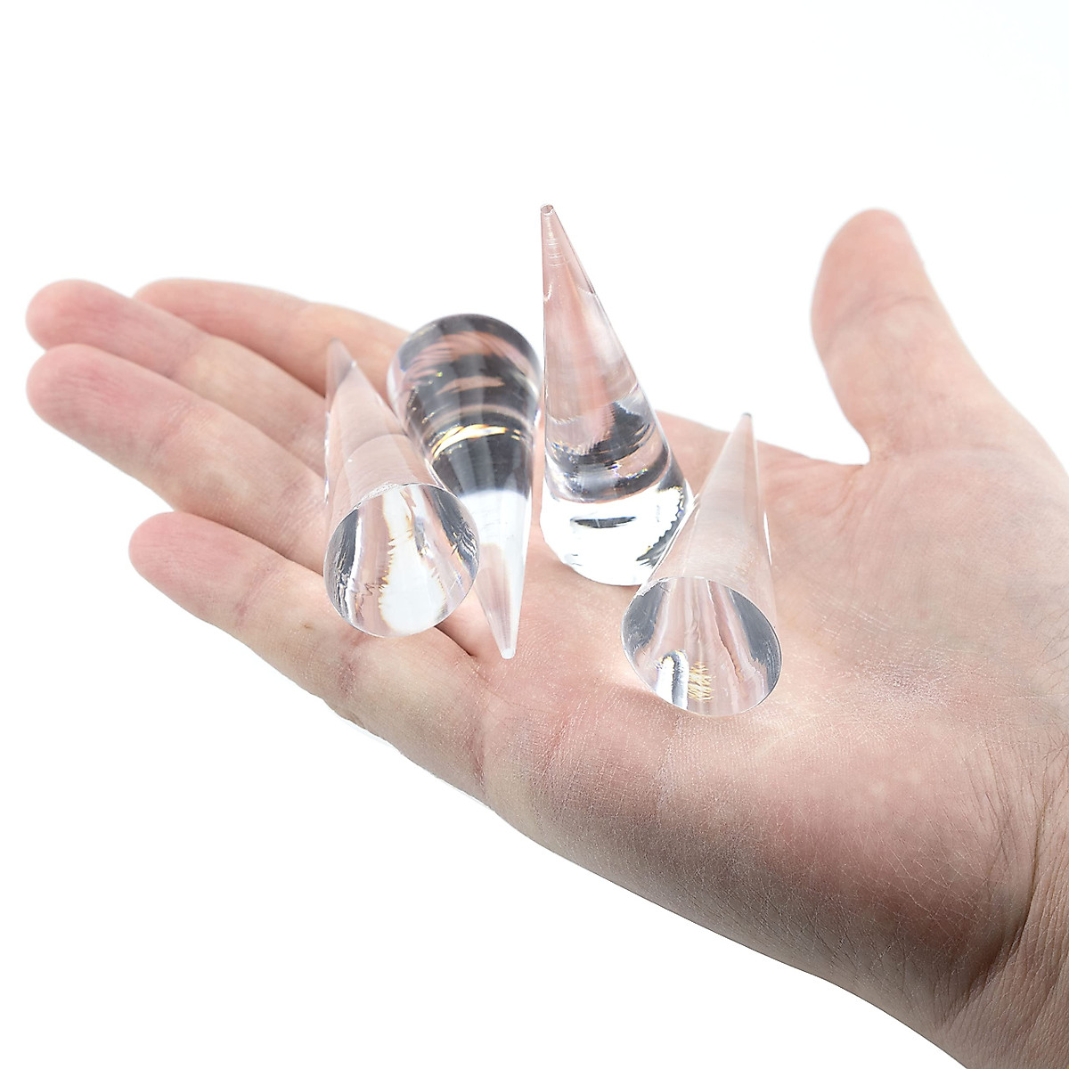 IFAMIO 4 Pack Acrylic Ring Cone Stand Single Ring Display Holder Cone Shape Ring Display Support Ring Rack Ring Holder Jewelry Display Stand DIY Acrylic Cone
