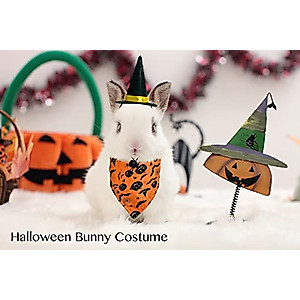 CooShou Halloween Guinea Pigs Wizard Hat Bandanas Costume Rabbit Triangular Scarf Black Orange Pumpkin Spider Bat Devil for Small Animals Bunny Sugar Glider Holiday Party L