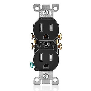 Leviton T5320-E 15 Amp, 125 Volt, Tamper Resistant, Duplex Receptacle, Residential Grade, Grounding, Black