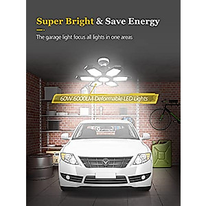 ARSALI 2 Pack LED Garage Light,120W 6+1 Panels Deformable 6500K LED Garage Ceiling Light Multi-Position Adjustable E26 Shop Lights for Garage, Basement, Barn, Workshop, High Bay Light