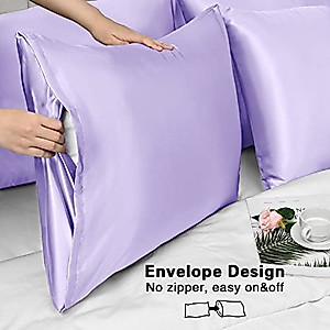 Satin Pillowcase for Hair and Skin, 2 Pack Lavender Silk Pillowcase Queen Satin Pillowcases with Envelope Closure(Lavender,20x30 inches)