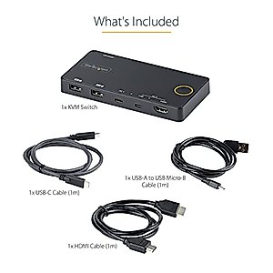 StarTech.com 2 Port Hybrid USB-A + HDMI & USB-C KVM Switch - Single 4K 60Hz HDMI 2.0 Monitor - Compact Desktop and/or Laptop HDMI KVM Switch - USB Bus Powered - Thunderbolt 3 Compatible, TAA