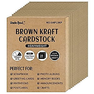 Brown Kraft Cardstock - 8.5'' x 11'' 85lb Cover Card Stock Heavyweight Paper Perfect for Scrapbooks, Art, Crafts, Business Cards 25 Sheets 250g UAP13KP