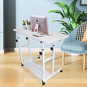 BEFOCL 31.5 Inches Mobile Home Office Desk, Adjustable Height Computer Desk, Double Support Bar Reinforced Design Single Small Desk,Children's Study Table(31.5in, White)