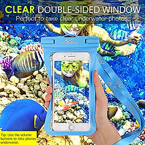 MoKo Waterproof Phone Pouch Holder [2 Pack], Underwater Phone Case Dry Bag with Lanyard Compatible with iPhone 14 13 12 11 Pro Max X/Xr/Xs Max/SE 3,Samsung S21/S10/S9/S8 Plus, Blue+Green