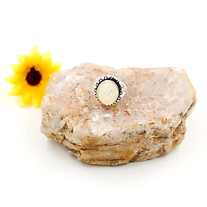 Uloveido Oval Cut Simulated White Fire Opal Split Shank Rings Halo Solitaire Wedding Birthstone Jewelry Women RA0309 (White, Size 10)