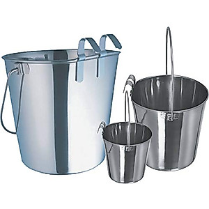 Indipets Heavy Duty Stainless Steel Flat Sided Pail with Hooks - 1 Quart - Lays Flat Against Dog Kennel, Crate or Fence