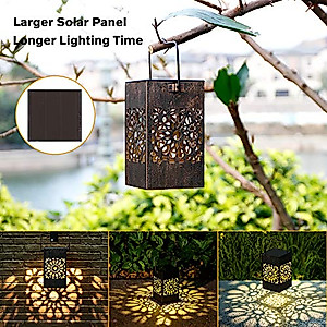 Solar Lanterns Outdoor, 2 Pack Metal Garden Decor Patio Decor LED Hanging Solar Lights Table Lamp for Patio, Yard, Walkway, Pathway