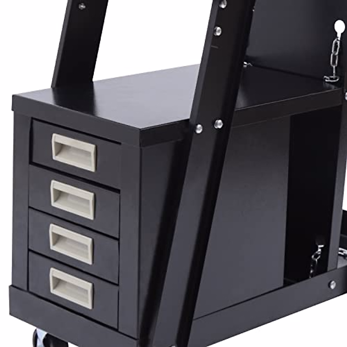 XUANIIIL Rolling Welding Cart with 4 Drawers Cabinet, Professional Welder Trolley with Wheels and Tank Storage, for TIG MIG Welder and Plasma Cutter, Heavy Duty Load Capacity 80kg Black