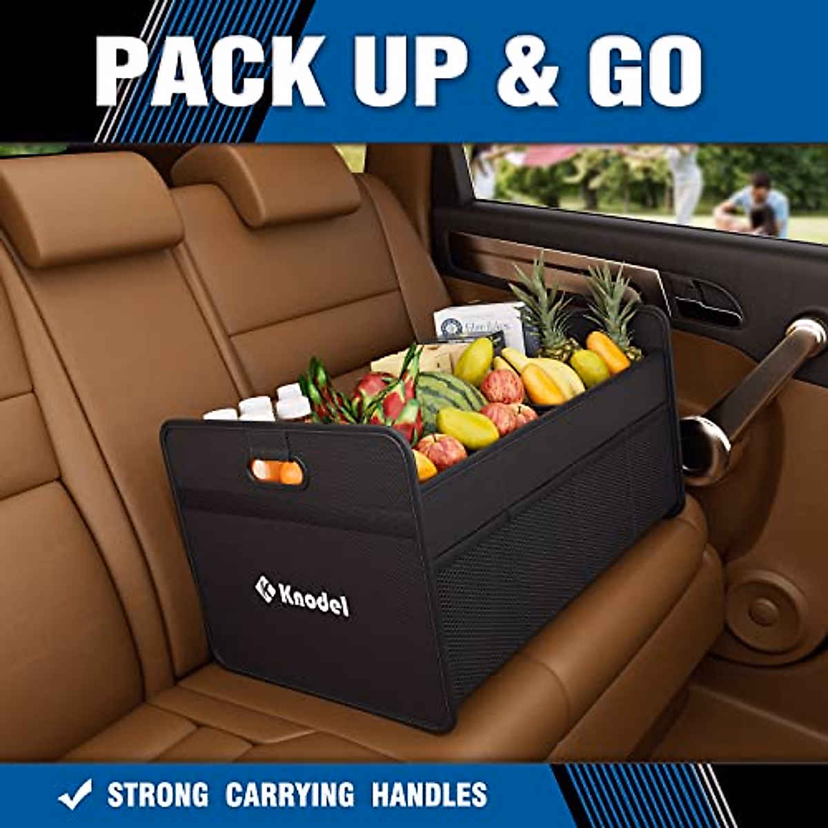 K KNODEL Car Trunk Organizer, Foldable Trunk Organizer for Car, Automotive Consoles & Organizers, Car Trunk Storage Organizer with Reinforced Handles (Black)