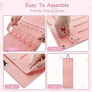 Globalstore Baby Hair Accessories Storage, Bow Holder Baby Headband Holder Organizer Hanging Hair Clips Storage Hanger with 21 Detachable Felt Ribbons for Baby Girl Hair Ties, Soft Pink