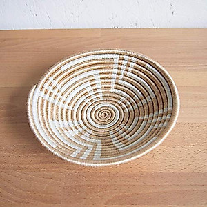 Small African Basket- Luhano/Rwanda Basket/Woven Bowl/Sisal & Sweetgrass Basket/Tan, White