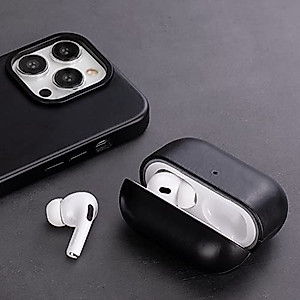 CYBOTOON Leather AirPods Pro 2 Case Cover with Button, Genuine Crystal Vegetable Tanned Oil Wax Leather Case for AirPods Pro 2nd Generation 2022, Retro Elegant Style, Front LED Visible, Black