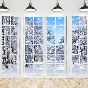 CRTPOD 15x10ft Winter Window Backdrop for Photoshoot Snow Forest Wonderland Background for Photography Holiday Christmas New Year Family Party Banner Wall Kids Portrait Studio Props