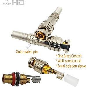 AIMHD 10 Pack BNC Male Connectors RG59 RG6 Screw-on Gold Plated Coaxial Terminal for CCTV Security Surveillance Camera Video Cables