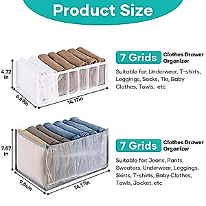 BHLVXCC Wardrobe Clothes Organizer 4 Pack Clothes Drawer Organizer for Jeans Shirts Organizers Closet Organizer With 7 Grids Drawer Organizers Clothes for Jeans T-shirts Bra Clothing Sweater