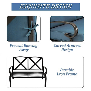 SUNCROWN 2-Piece Patio Loveseat Furniture Set Outdoor Steel Frame Bench with Thick Cushions and Coffee Table - Peacock Blue