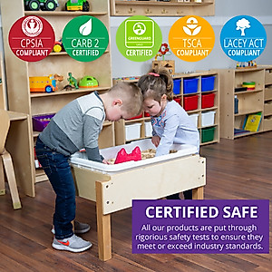 Wood Designs Sand and Water Sensory Play Table, Drainable Plastic Tub with Lid, Sturdy Birch Plywood Built for Kids, Daycare, Classroom 46" W x 17" D
