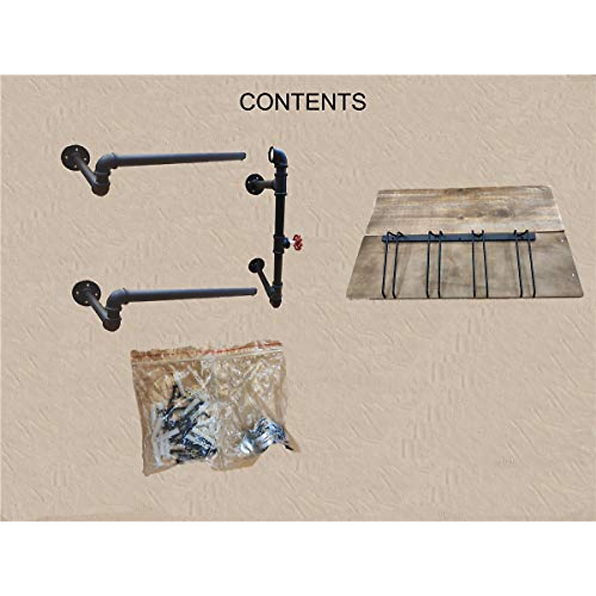 Industrial Wall Mounted Wine Racks with 4 Stem Glass Holder,24inch Rustic Metal Hanging Wine Holder Glass Rack,2-Tiers Floating Bar Shelves Bottle Holder Storage Shelves,Wood Shelves Wall Shelf