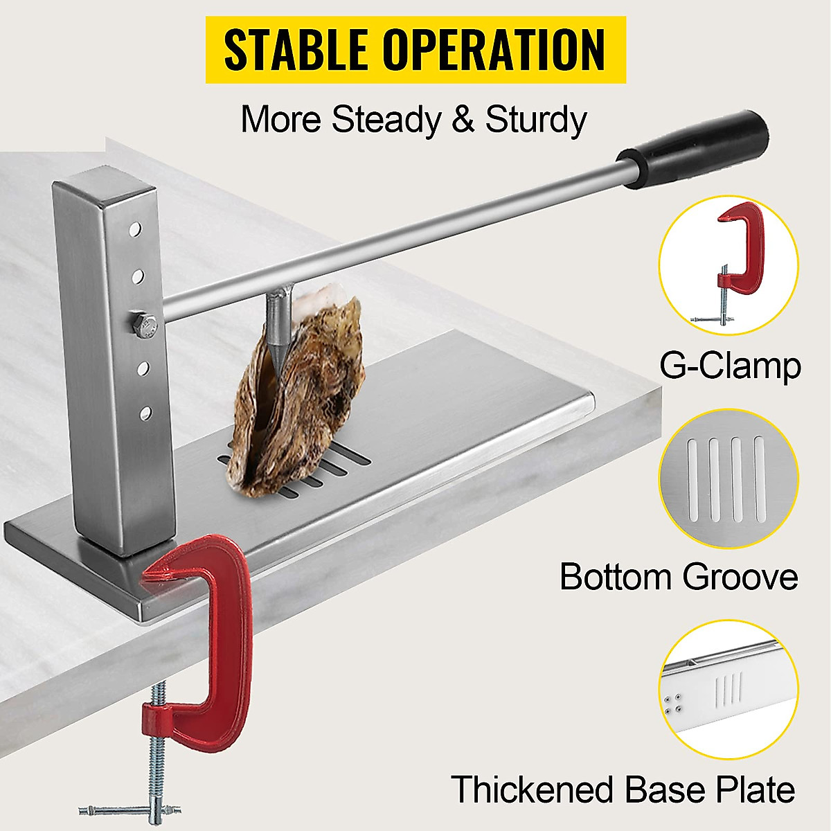 VEVOR Stainless Steel Oyster Shucker Tool Set, Clam Opener Machine with G-Clip for Easy Operation, Solid Option for Hotel Buffets or Gift