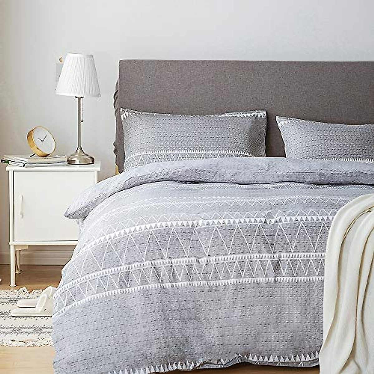 Lekesky Grey Duvet Cover Queen Size Boho Comforter Cover Queen 3pcs Ultra Soft Microfiber Breathable Bedding Duvet Cover Set with Zipper Ties (1 Duvet Cover 90x90 +2 Pillow Cases, No Comforter)